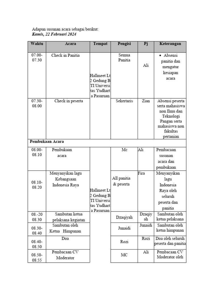 Susunan Acara Seminar PKM 2024 | PDF