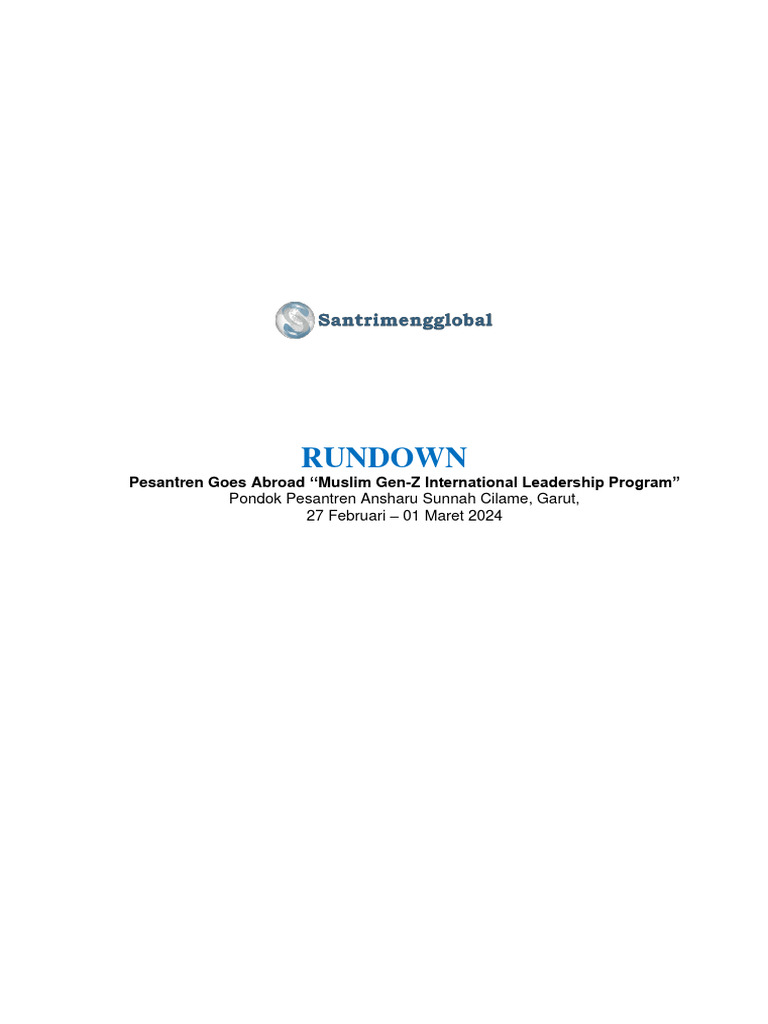 Rundown - PROGRAM PESANTREN GOES ABROAD - SMA Ansharu Sunnah Garut | PDF
