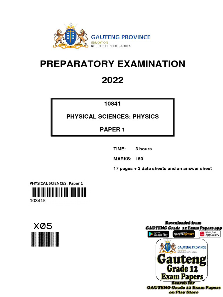 Grade 12 NSC Physical Sciences P1 (English) September 2022 Preparatory ...