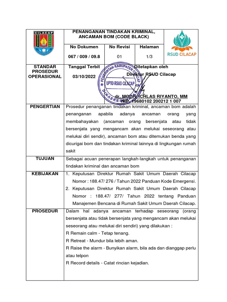 Spo Penanganan Kekerasan Code Black | PDF