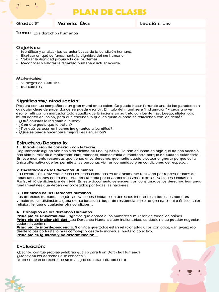 Plan de Clase - 1 | PDF | Derechos humanos | Derechos de los niños