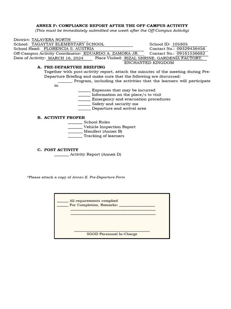 Off-Campus Activity Compliance Report | PDF | Technology & Engineering