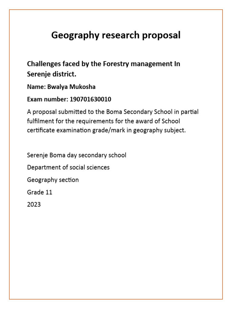 Geography Research Proposal Muko | PDF | Forestry | Forest Management