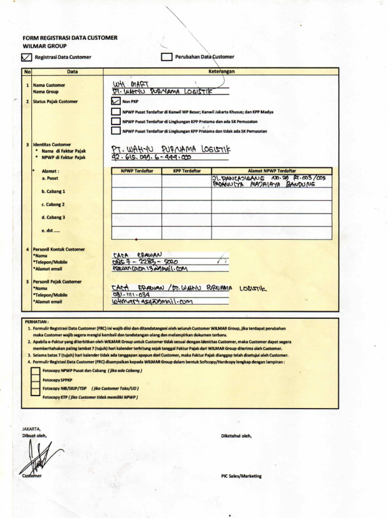 Form Registrasi Data Customer | PDF