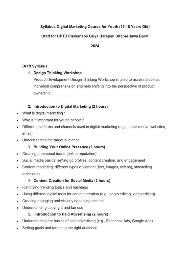 Syllabus Digital Marketing Course For Youth UPTD Pusyansos Griya ...