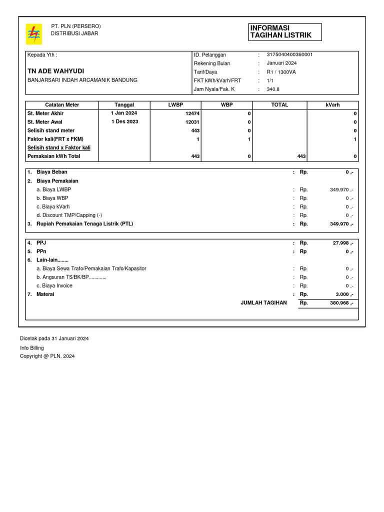 Dokumen - Tagihan Listrik 55b1126a41d05 | PDF