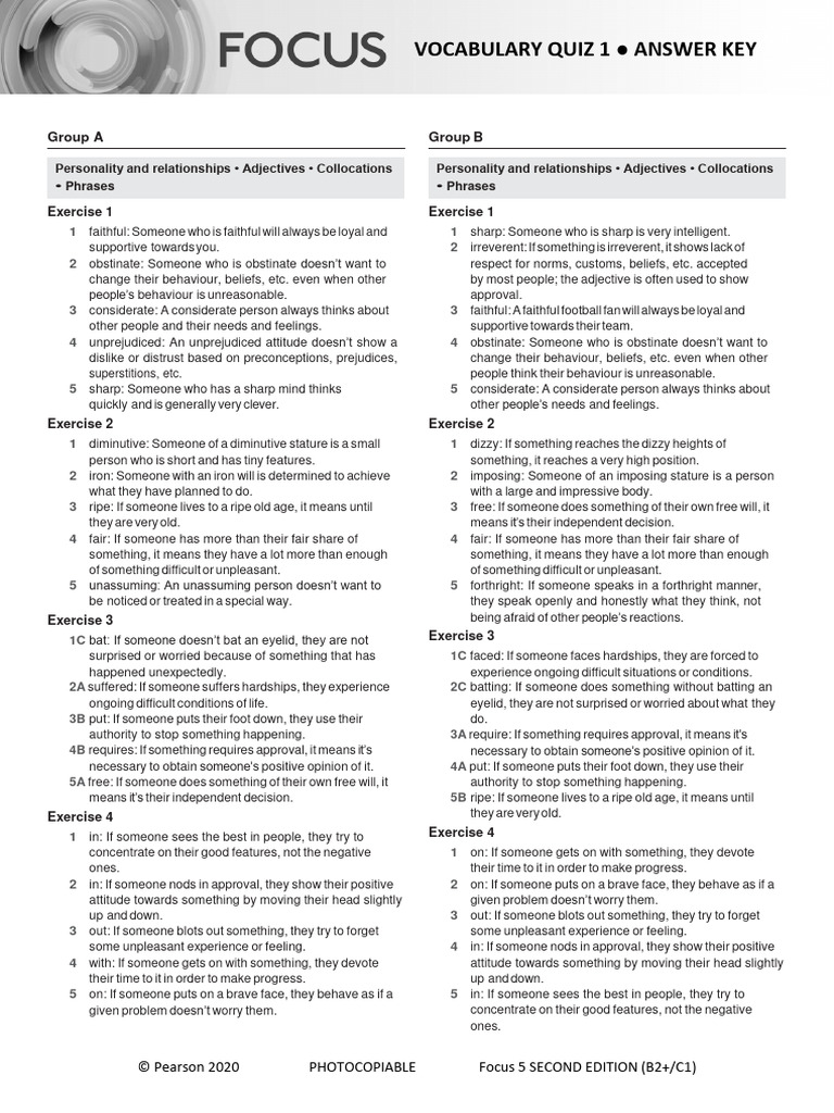 Focus5 2e Vocabulary Quiz Unit1 Groupa B Answers Pdf Behavioural