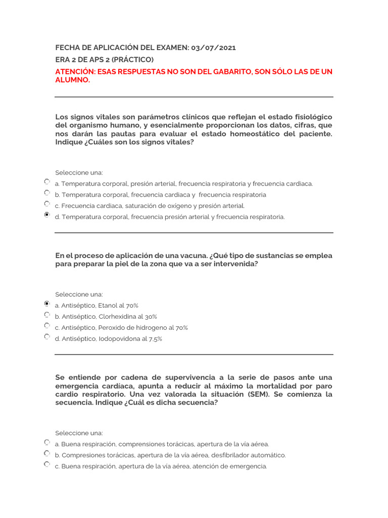 APS 2 Examen Práctico | PDF | Sistema inmune | Reanimación cardiopulmonar