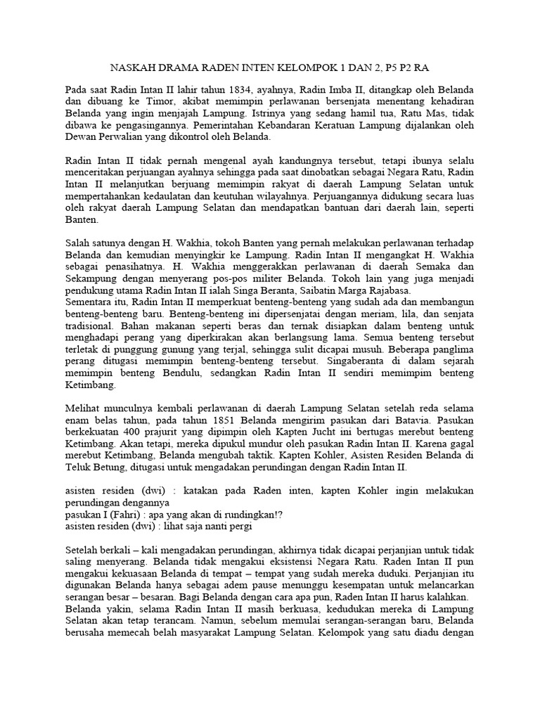 Naskah Drama Perjuangan Raden Intan II | PDF | Sejarah
