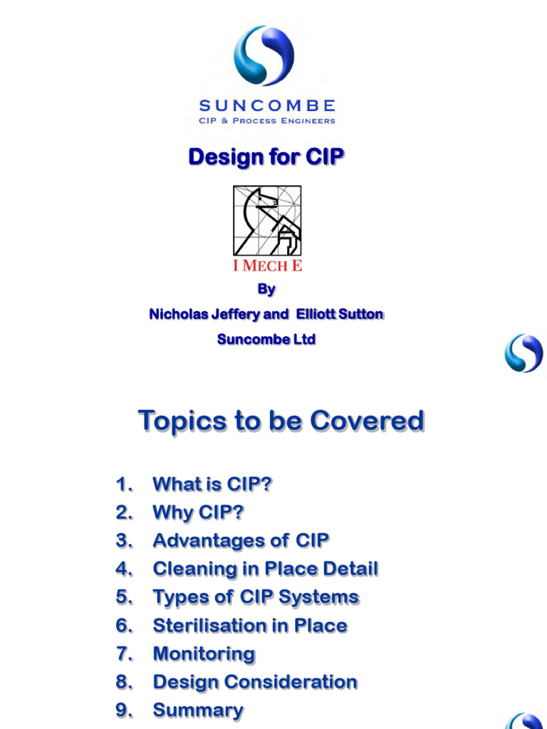 40 - Suncombe CIP Overview Presentation | PDF | Sterilization (Microbiology) | Water