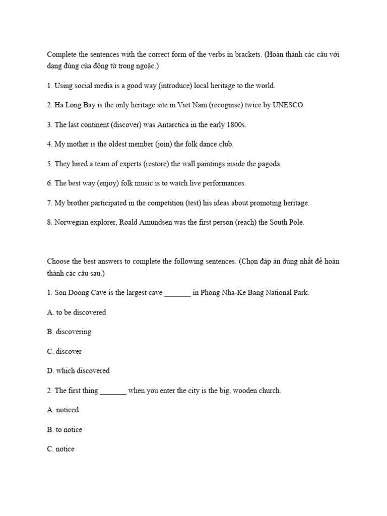 Complete The Sentences With The Correct Form Of The Verbs In Brackets