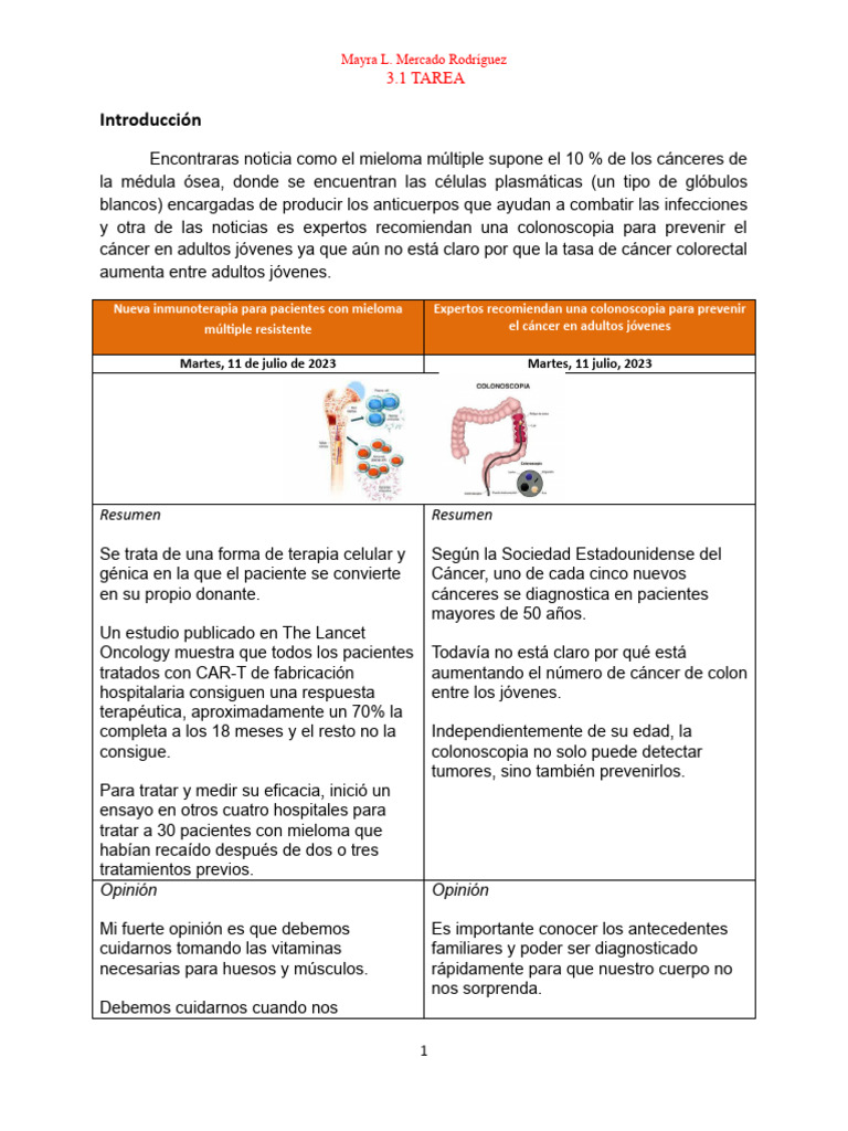 Tarea-3 1 | Descargar gratis PDF | Cáncer | Mieloma múltiple
