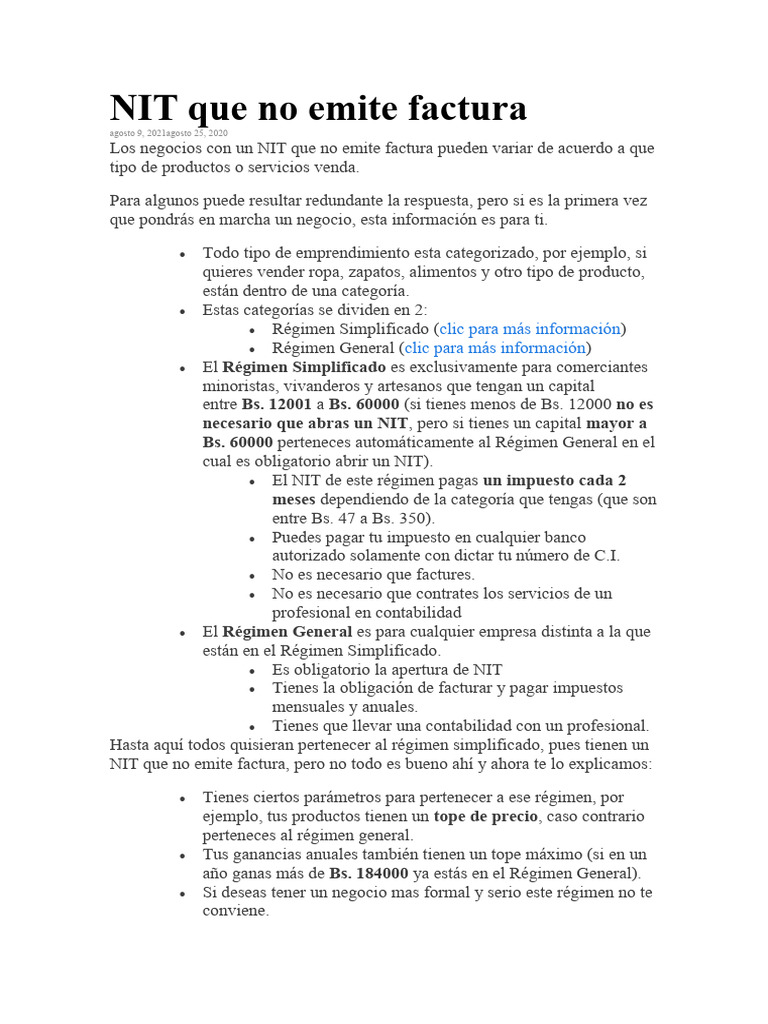 NIT Que No Emite Factura | PDF | Factura | Negocios económicos