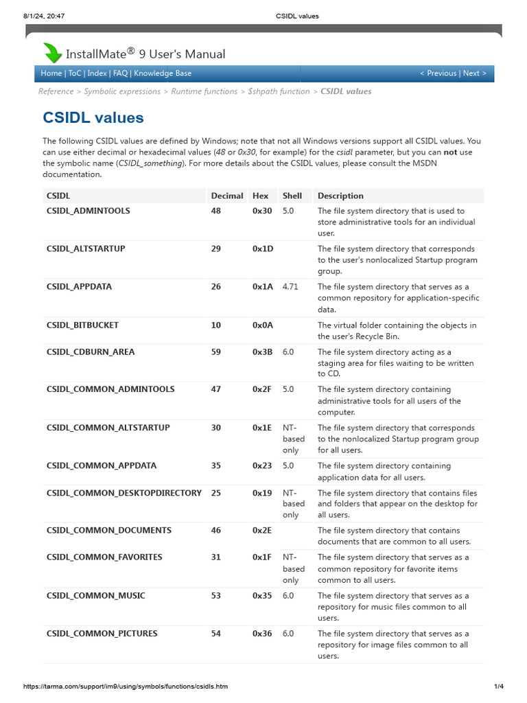 CSIDL Values | PDF | Computer File | Directory (Computing)