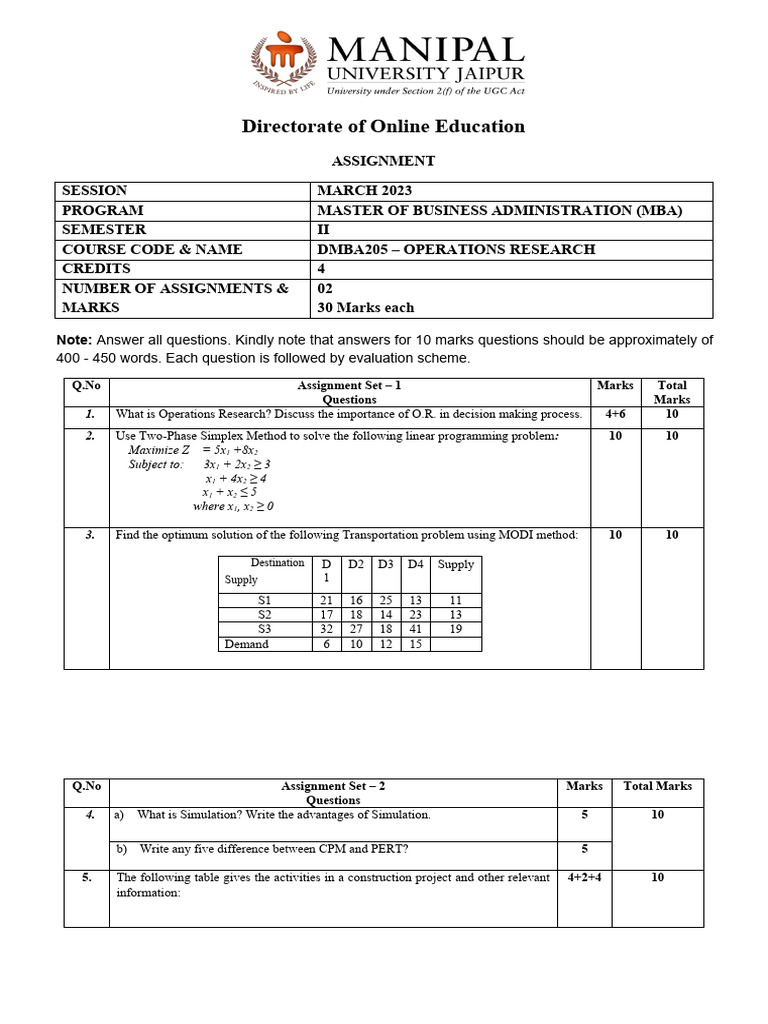 IA - Assignment - DMBA205 - MBA 2 - Set-1 and 2 - March - 2023 | PDF ...