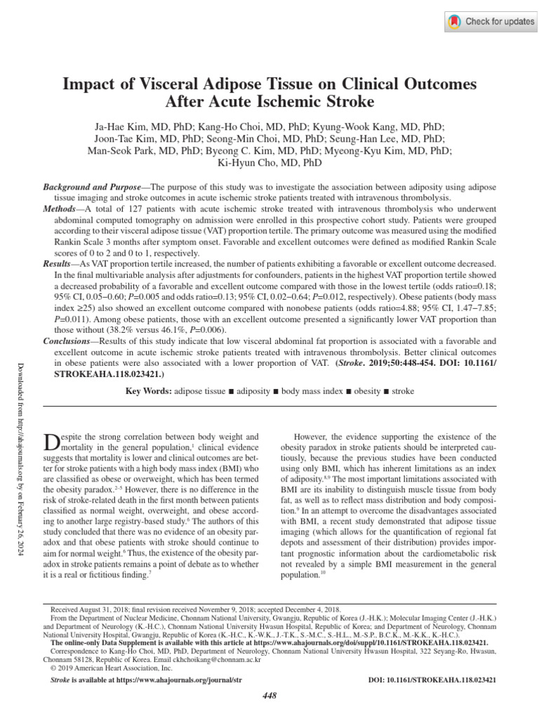 Kim Et Al 2019 Impact of Visceral Adipose Tissue On Clinical Outcomes ...