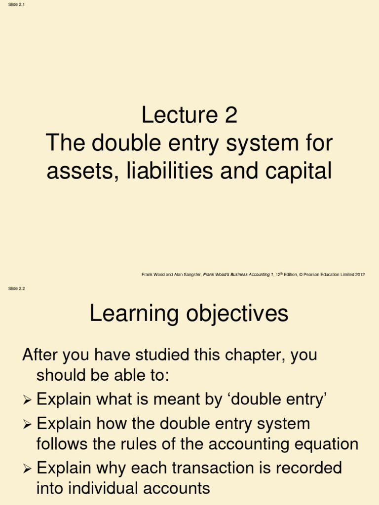 Lecture 2 - The Double Entry System For - Assets, Liabilities and ...