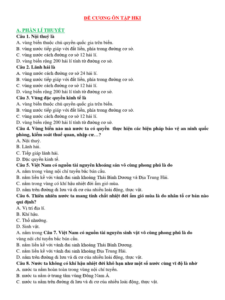 De Cuong On Tap Kiem Tra Hki 2021 0e913 | PDF
