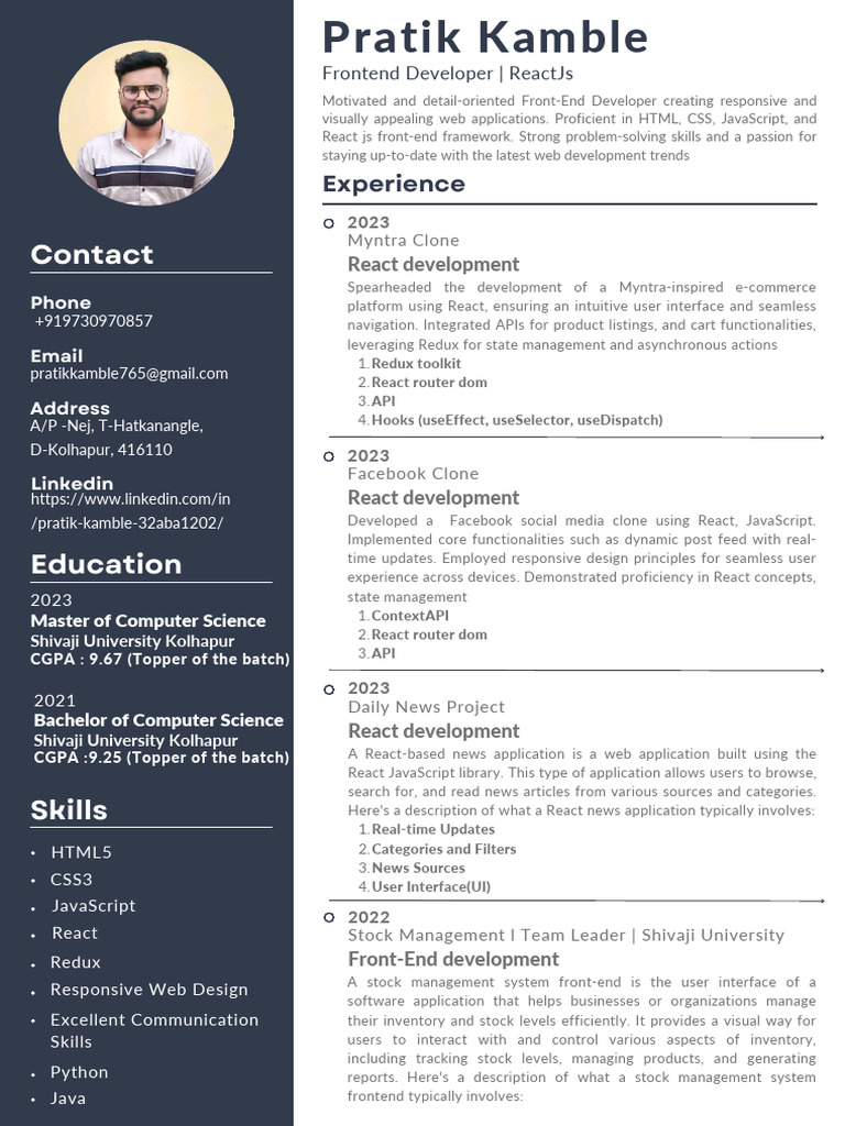 Pratik Kamble Resume | PDF | Responsive Web Design | World Wide Web