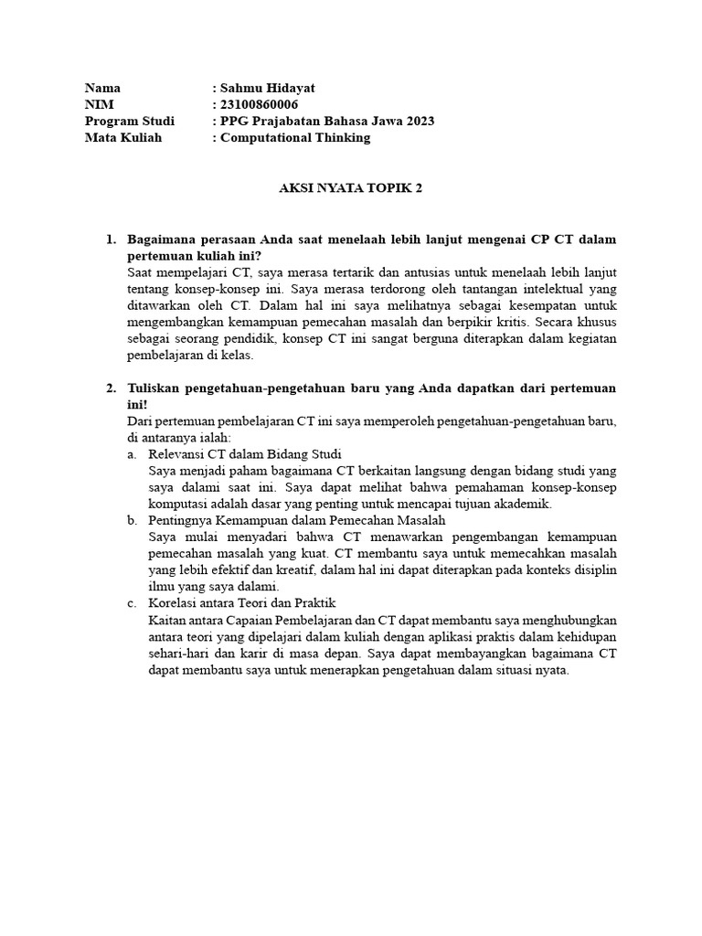 Aksi Nyata CT Topik 2 | PDF