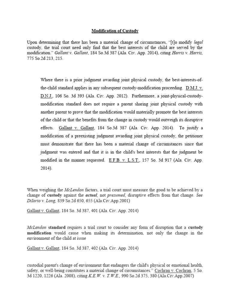Alabama Custody Modification Standards | PDF | Child Custody | Contact ...