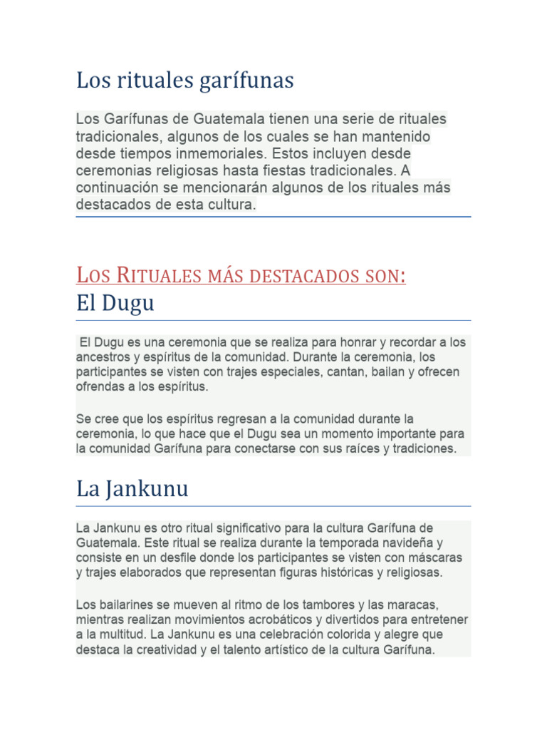 Los Rituales Garífunas | PDF