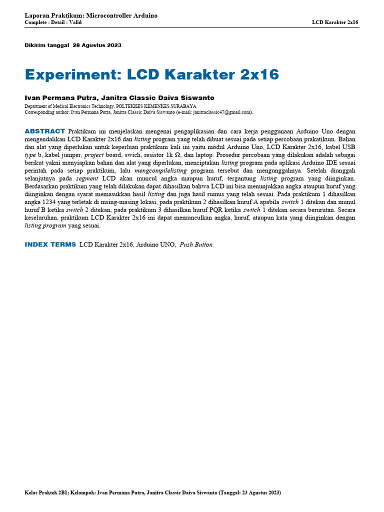 2b1 Kel10 LCD Karakter 2x16 | PDF