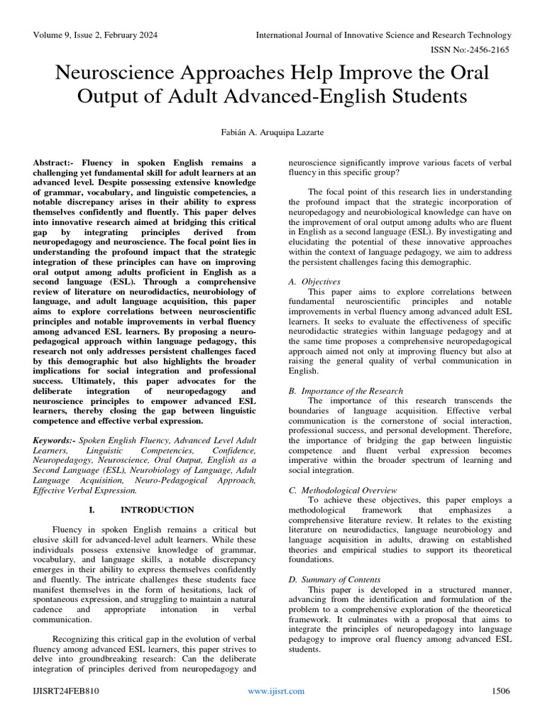 Neuroscience Approaches Help Improve The Oral Output of Adult Advanced ...