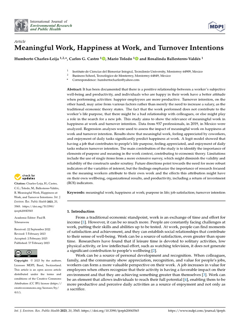 Meaningful Work, Happiness at | PDF | Survey Methodology | Job Satisfaction