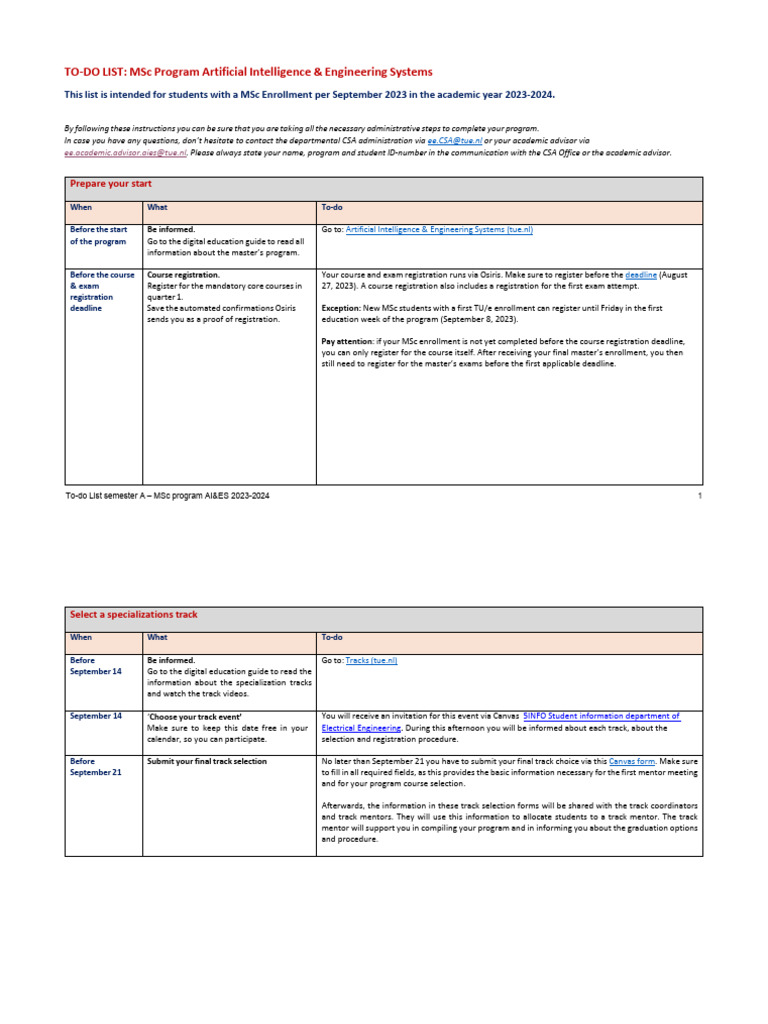 MSC AI - ES To-Do List Semester A (Q1 - Q2) | PDF | Career & Growth