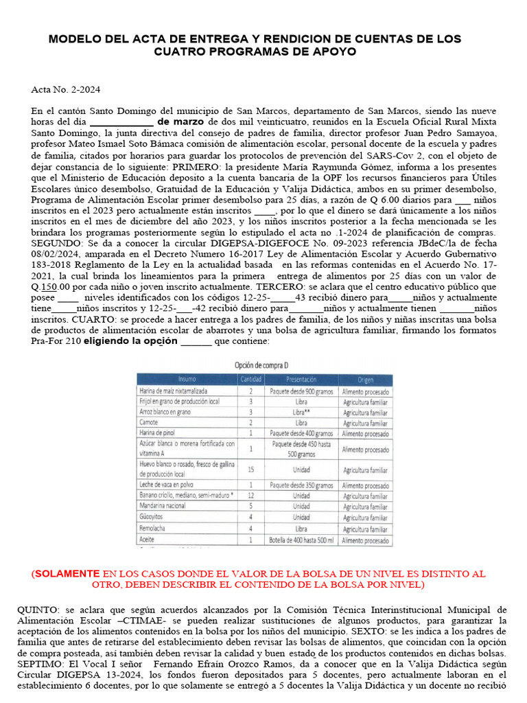 Modelo de Actas para Los 4 Programas 2024 | PDF