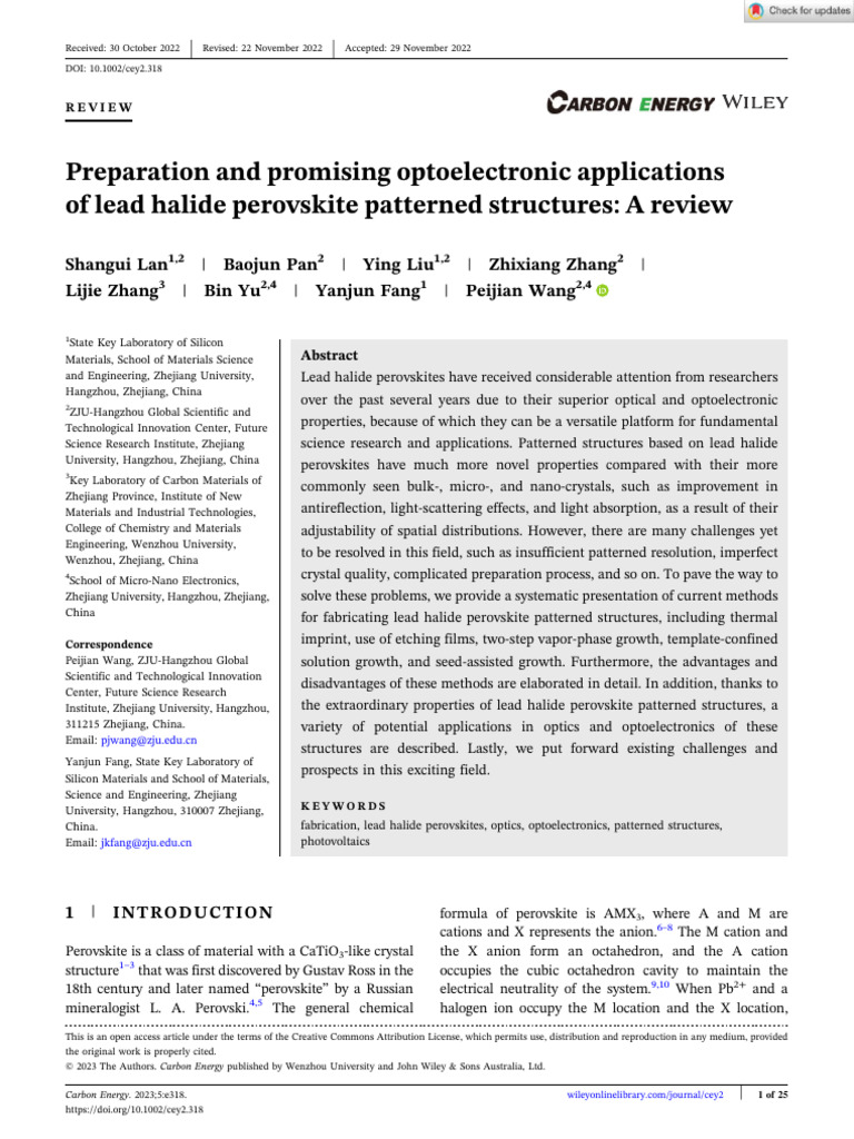 Lead Halide Perovskite Patterns Review | PDF | Light Emitting Diode ...