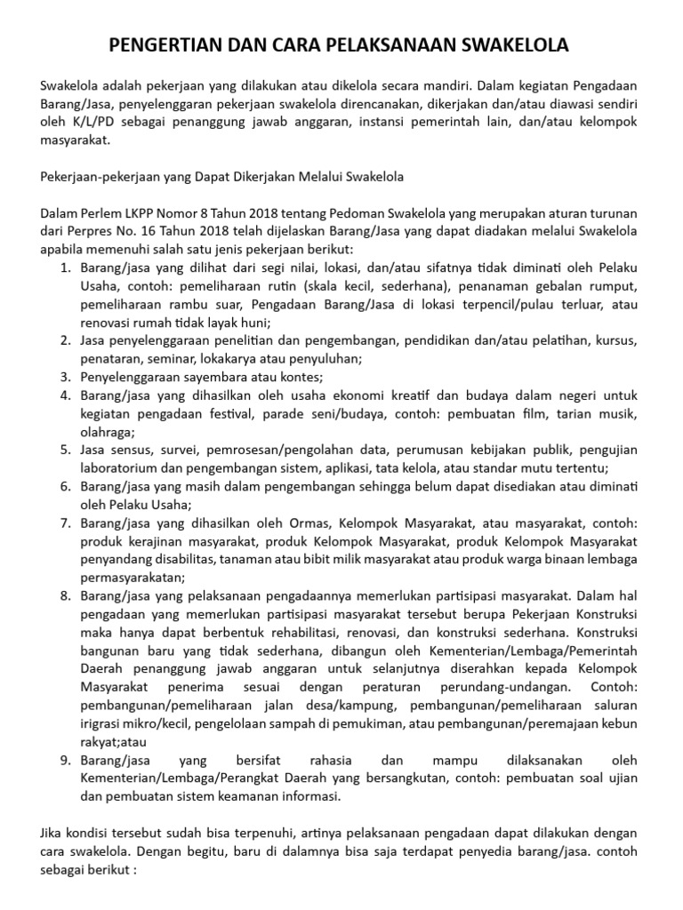 Definisi dan Pelaksanaan Swakelola | PDF