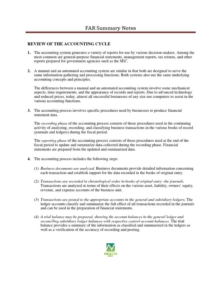 FAR Summary Notes for Grade 11 | PDF | Debits And Credits | Equity ...
