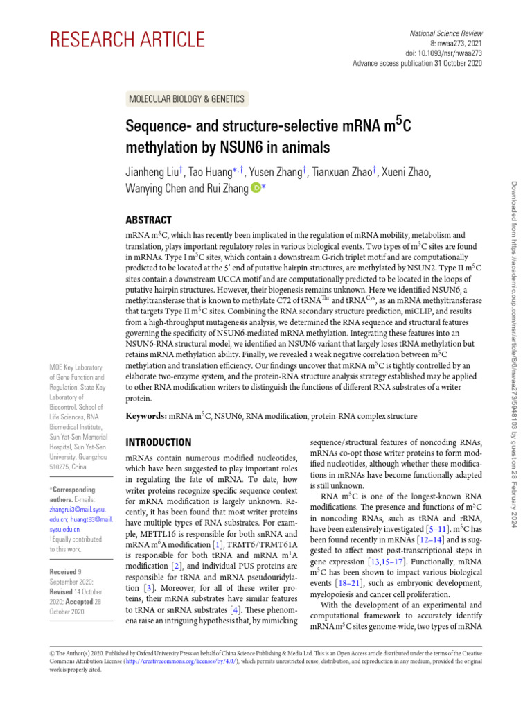Sequence - and Structure-Selective mRNA m5C Methylation by NSUN6 in ...