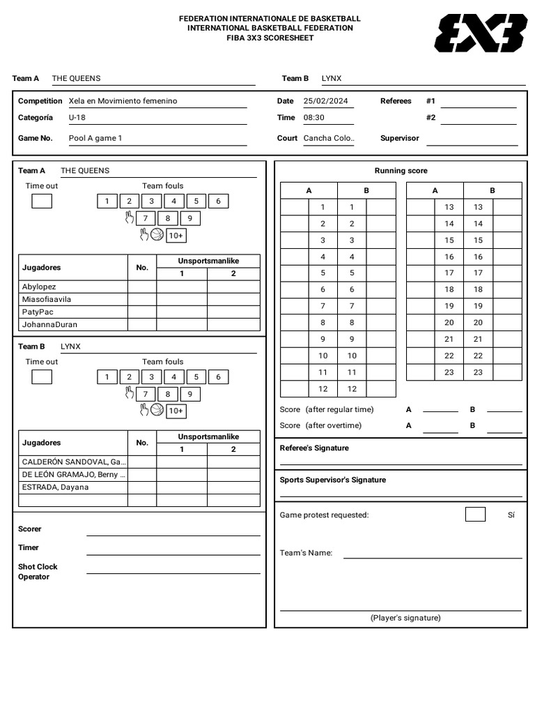 Xela en Movimiento Femenino - Scoresheets Report | PDF | Rules | Games Of Physical Skill
