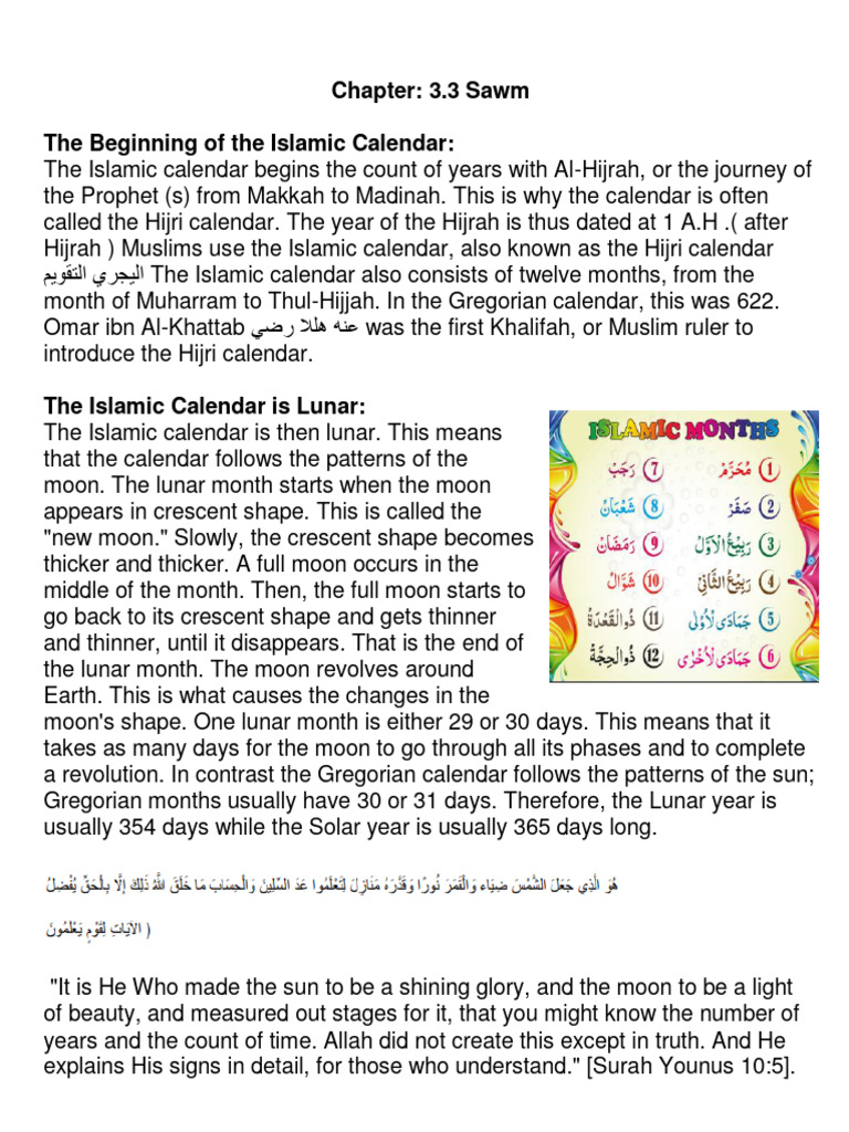 Chapter: 3.3 Sawm The Beginning of The Islamic Calendar | PDF | Ramadan ...