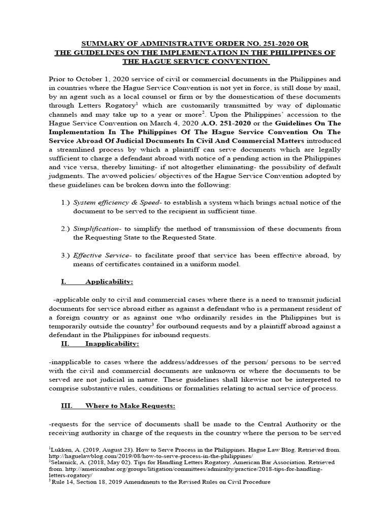 Guidelines for Hague Service in Philippines | PDF | Service Of Process ...
