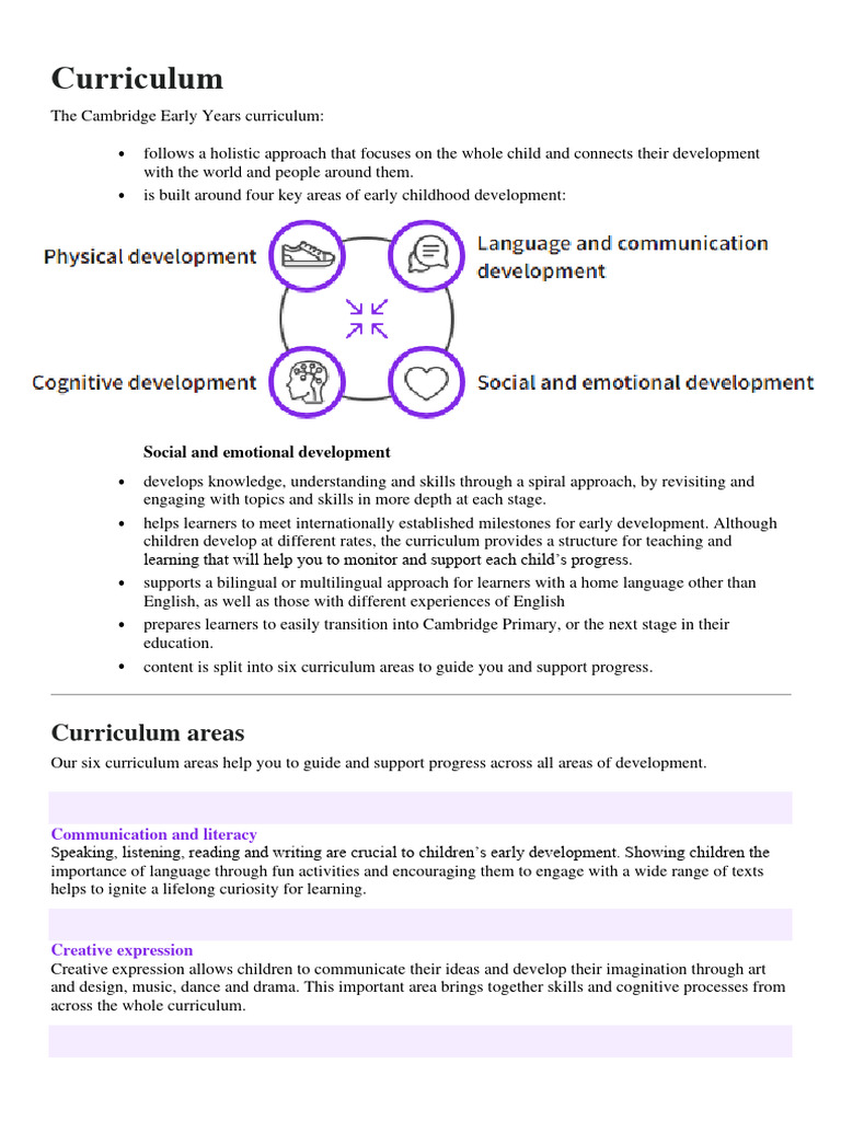 Cambridge Early Years Curriculum Overview | PDF | Curriculum | Learning