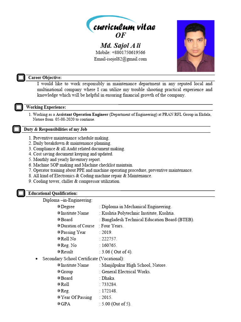 Md. Sajol A Li: Career Objective | PDF | Diploma