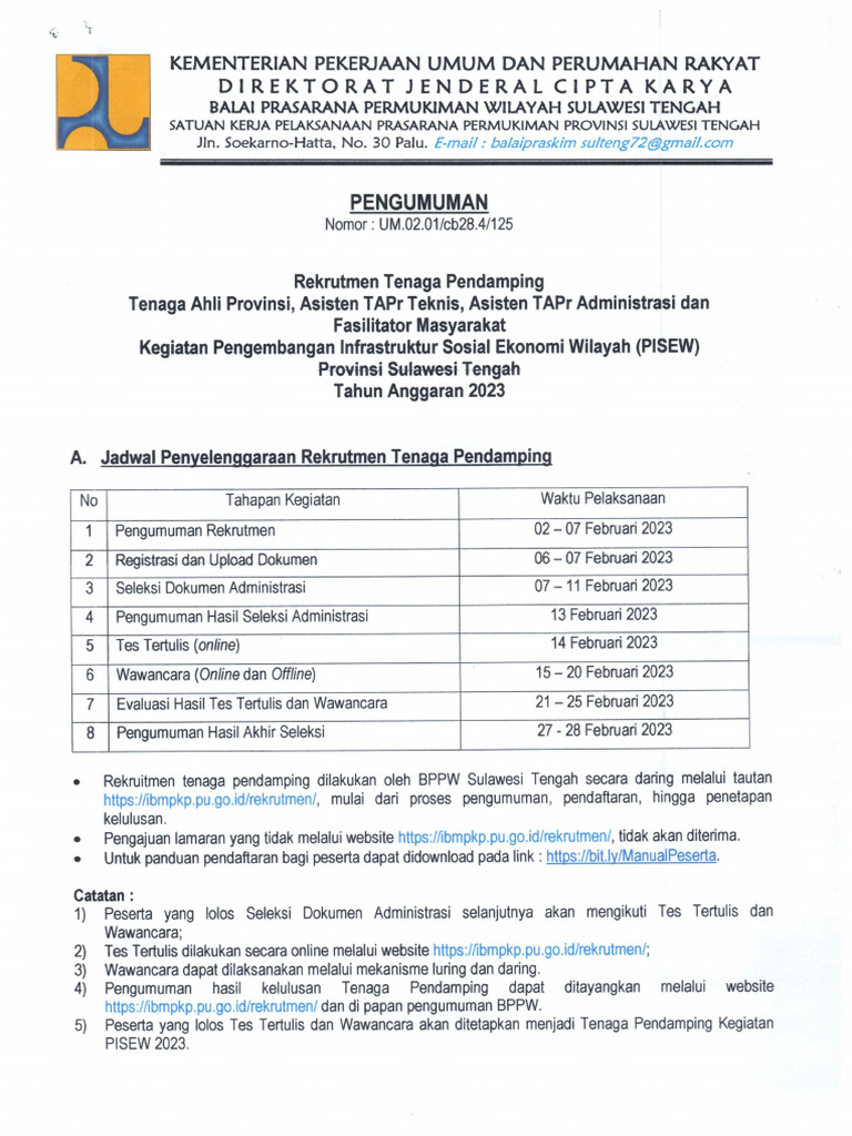 Pengumuman Rekrutmen Tenaga Pendamping Keg PISEW T a 2023 | PDF Pengumuman Rekrutmen Tenaga Pendamping Keg PISEW T a 2023 | PDF