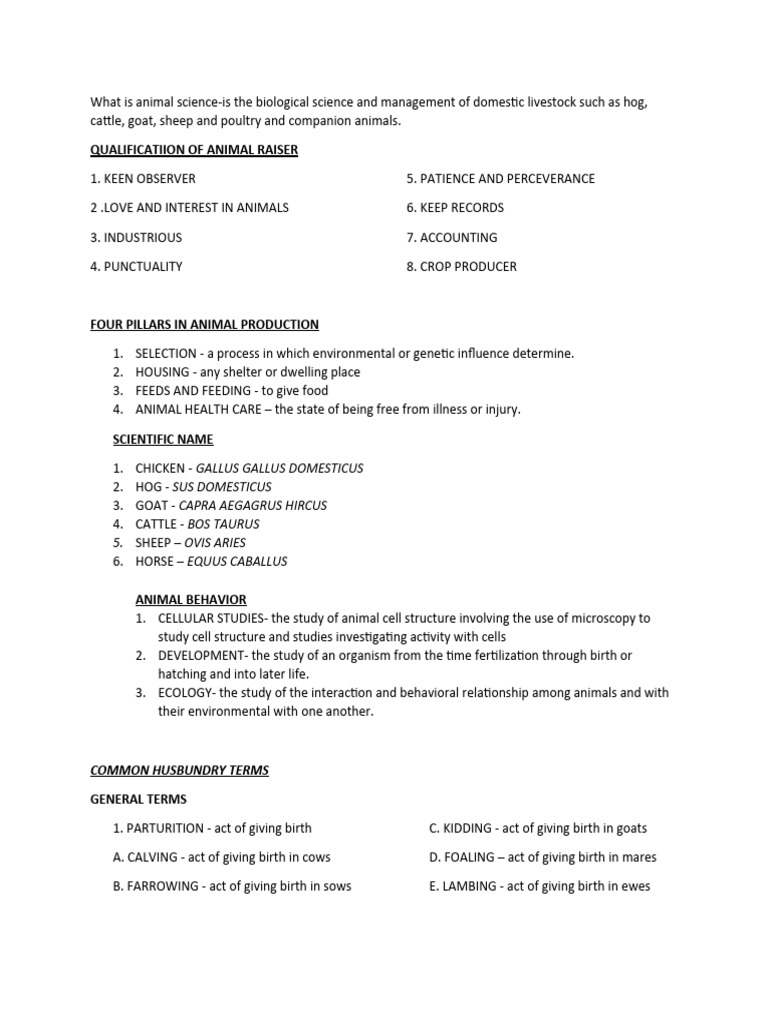 Animal Science Handout | PDF | Cattle | Sheep