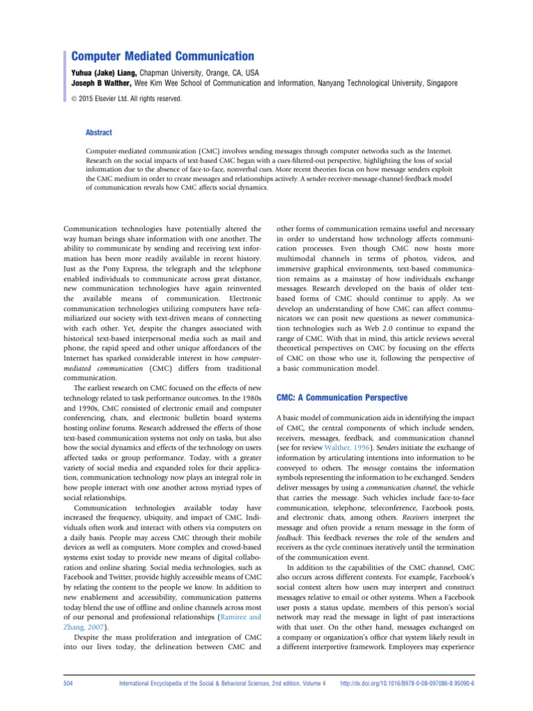 Computer Mediated Communication | PDF | Communication | Computer Mediated Communication