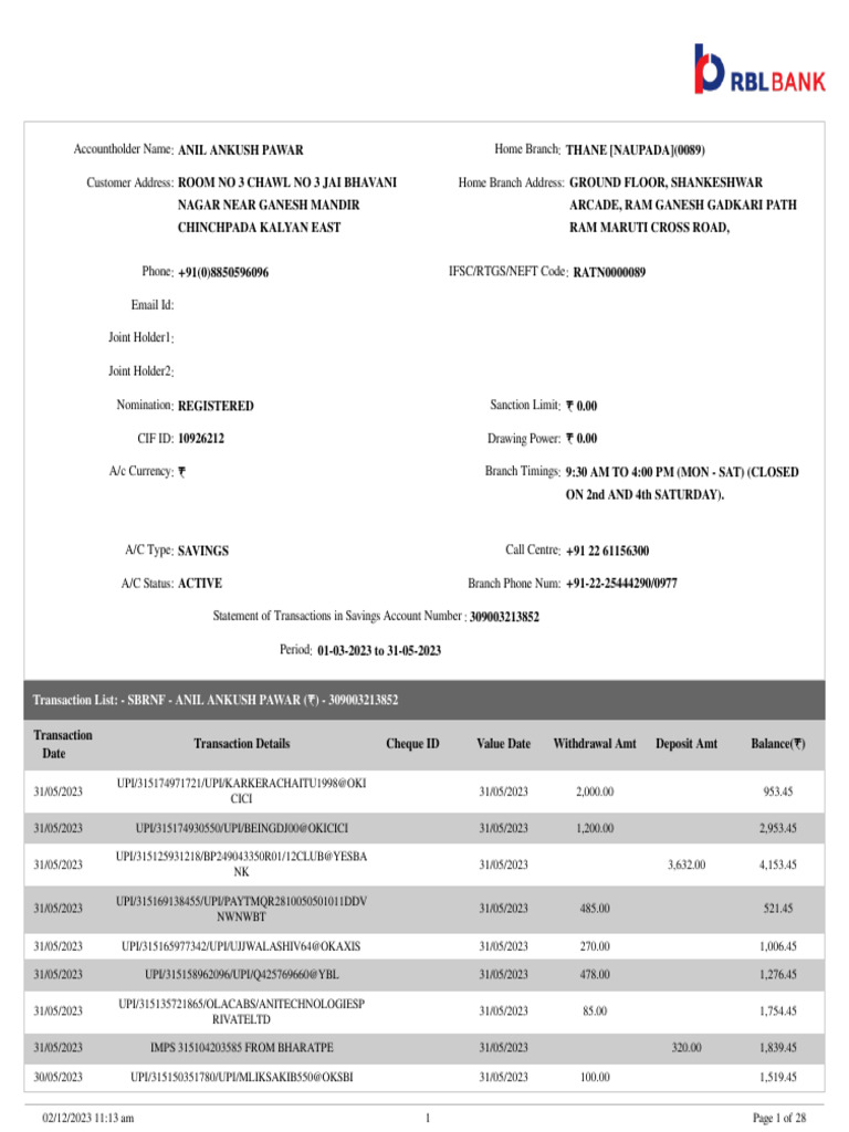 Savings Account Transactions Statement | PDF | Payments | Service ...