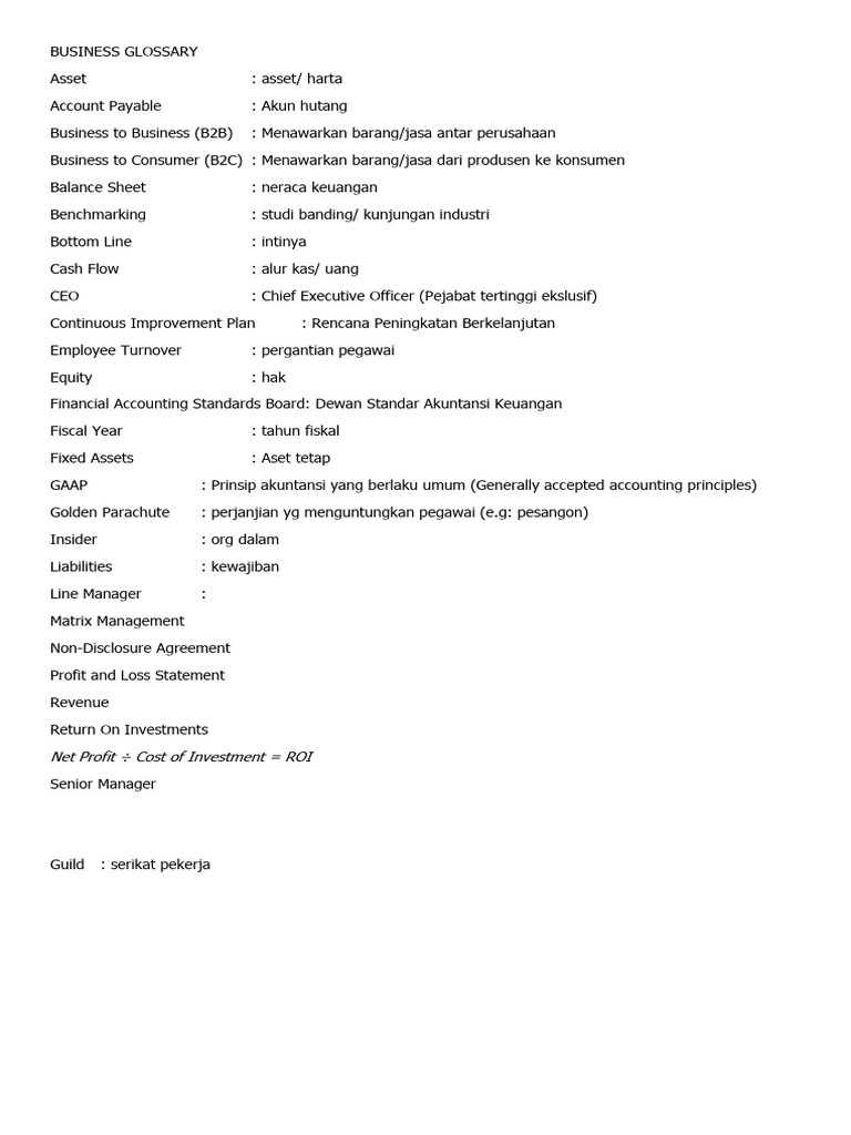 Business Terminology Glossary | PDF | Finance & Money Management