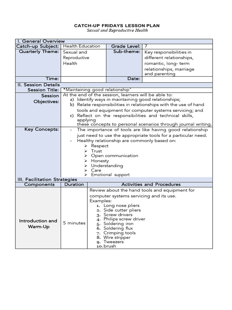 GRADE 7 Key Responsibilities in Different Relationships Romantic Long ...