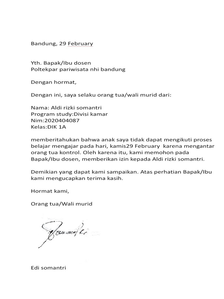 Surat Ijin Aldi Rizki Somantri | PDF