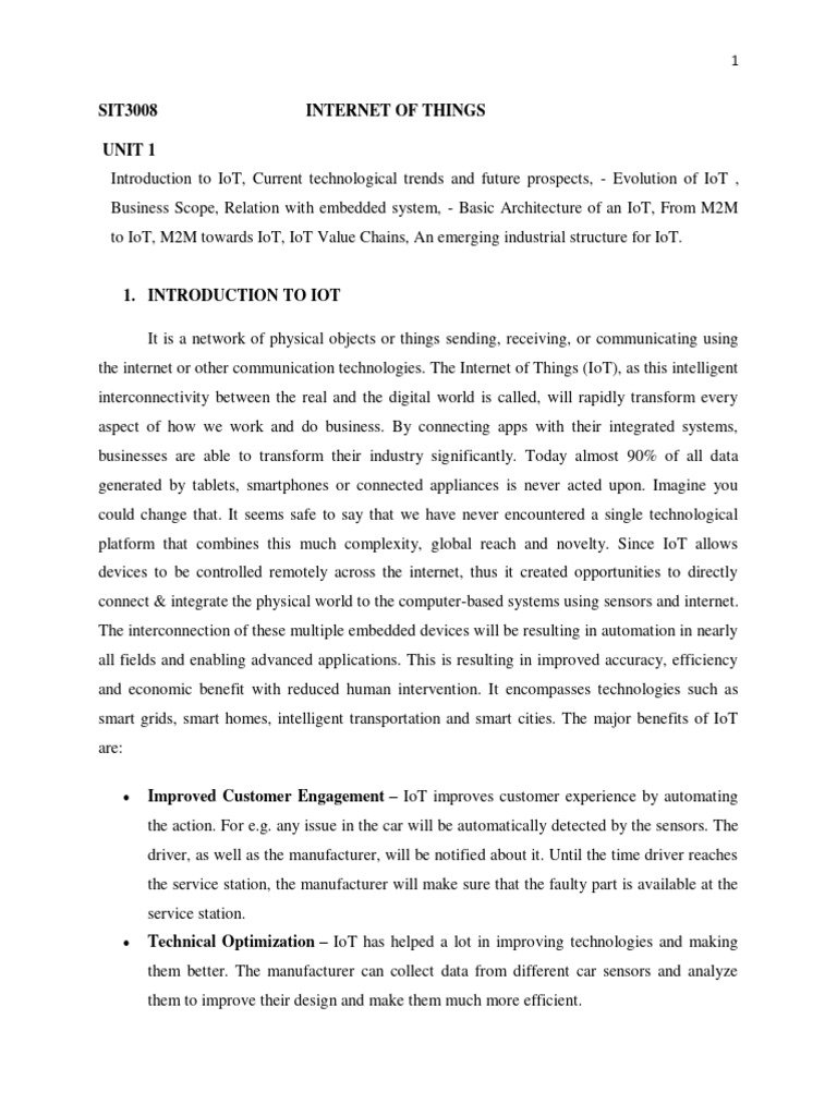 Iot Unit 1 | PDF | Internet Of Things | Embedded System