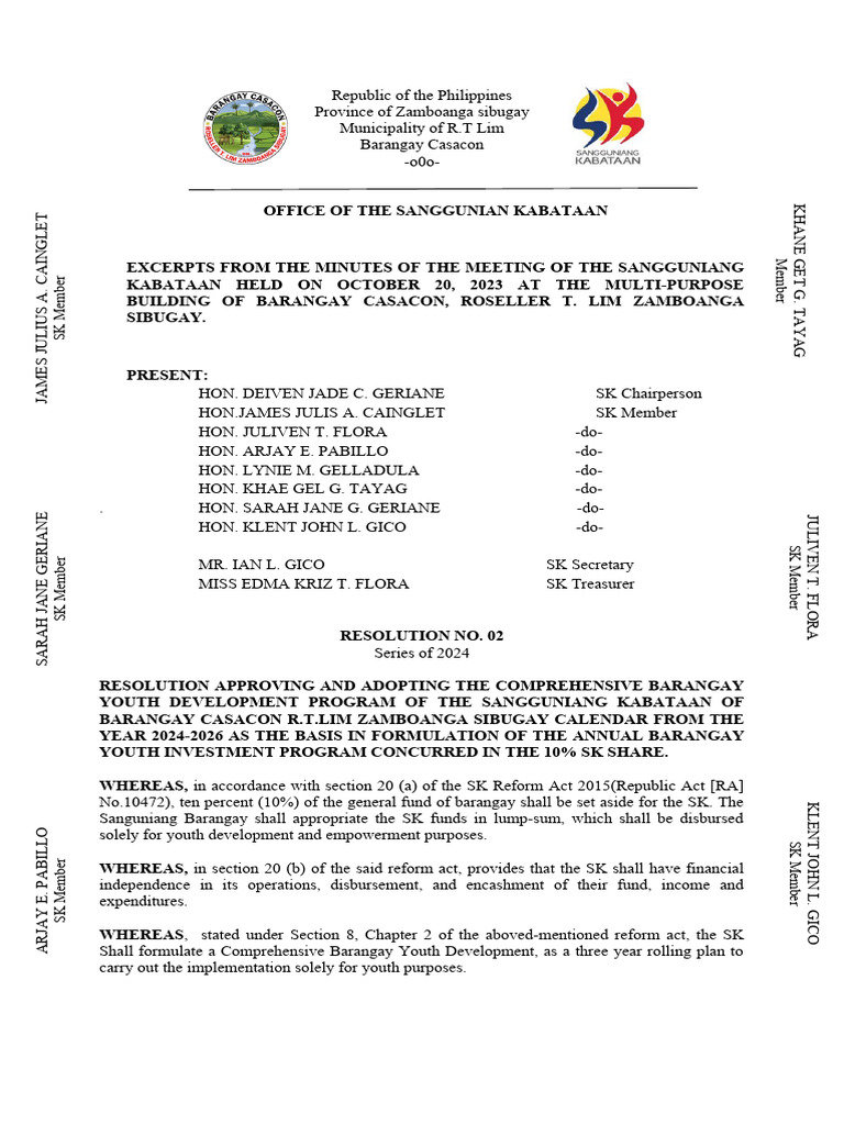 Resolution Approving and Endorsing the Cbydp Docx 012303 | PDF | Government