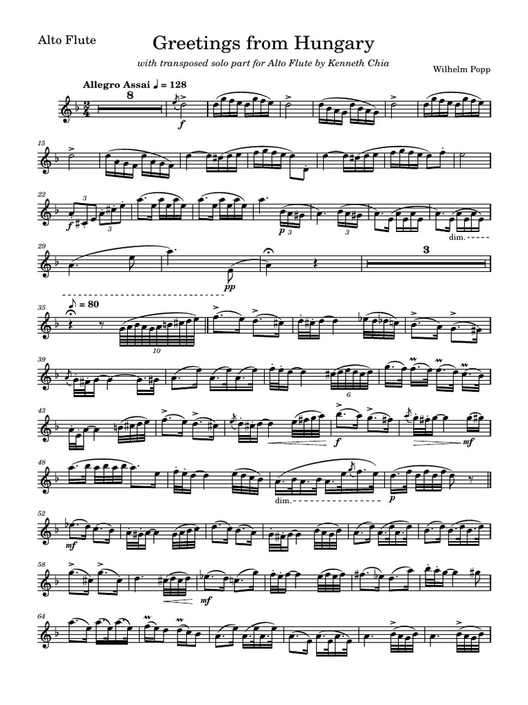 Popp Greetings To Hungary Alto Flute Solo Part | PDF | Musical Instruments